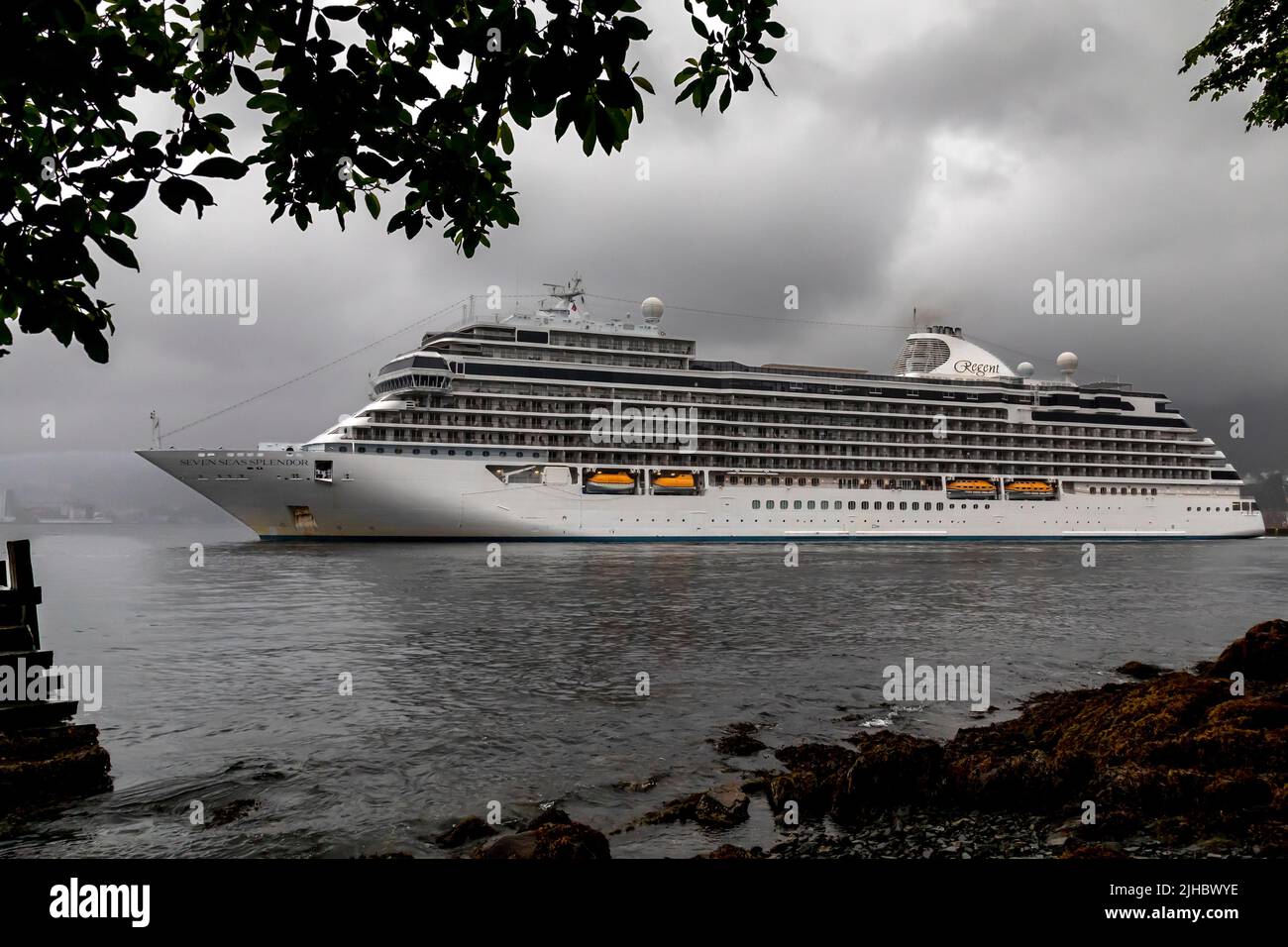 Cruise ship Seven Seas Splendor departing from port of Bergen, Norway ...