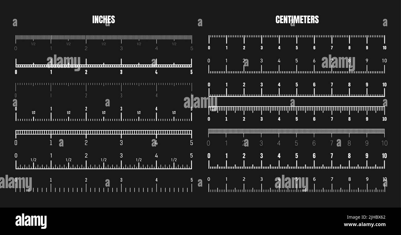 Realistic white centimeter and inch scale for measuring length or ...