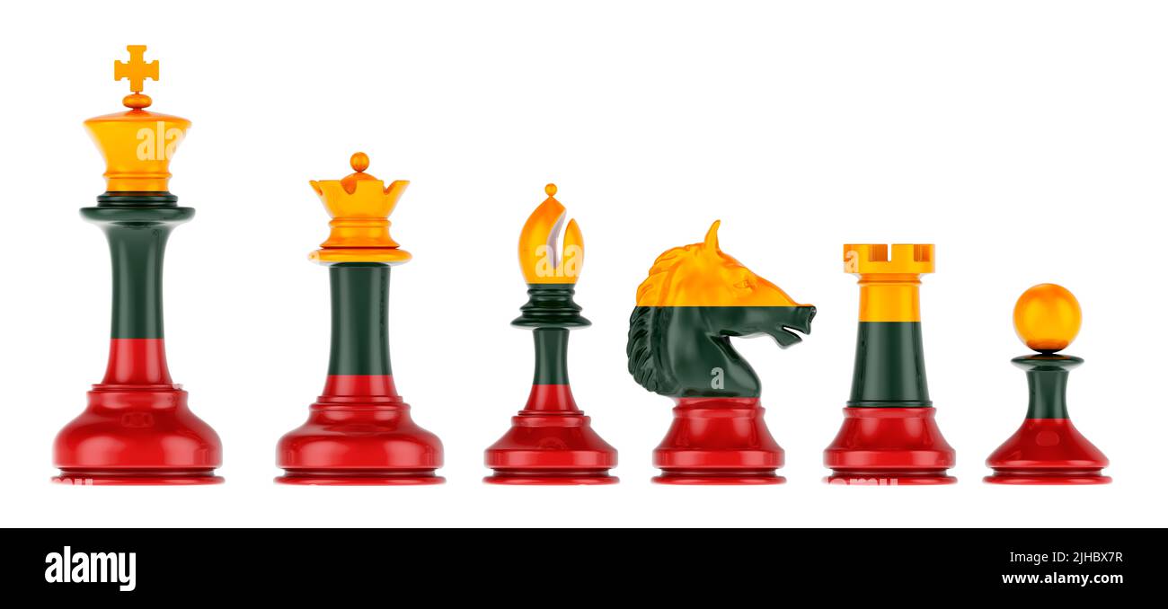 Chess figures with Lithuanian flag, 3D rendering isolated on white ...