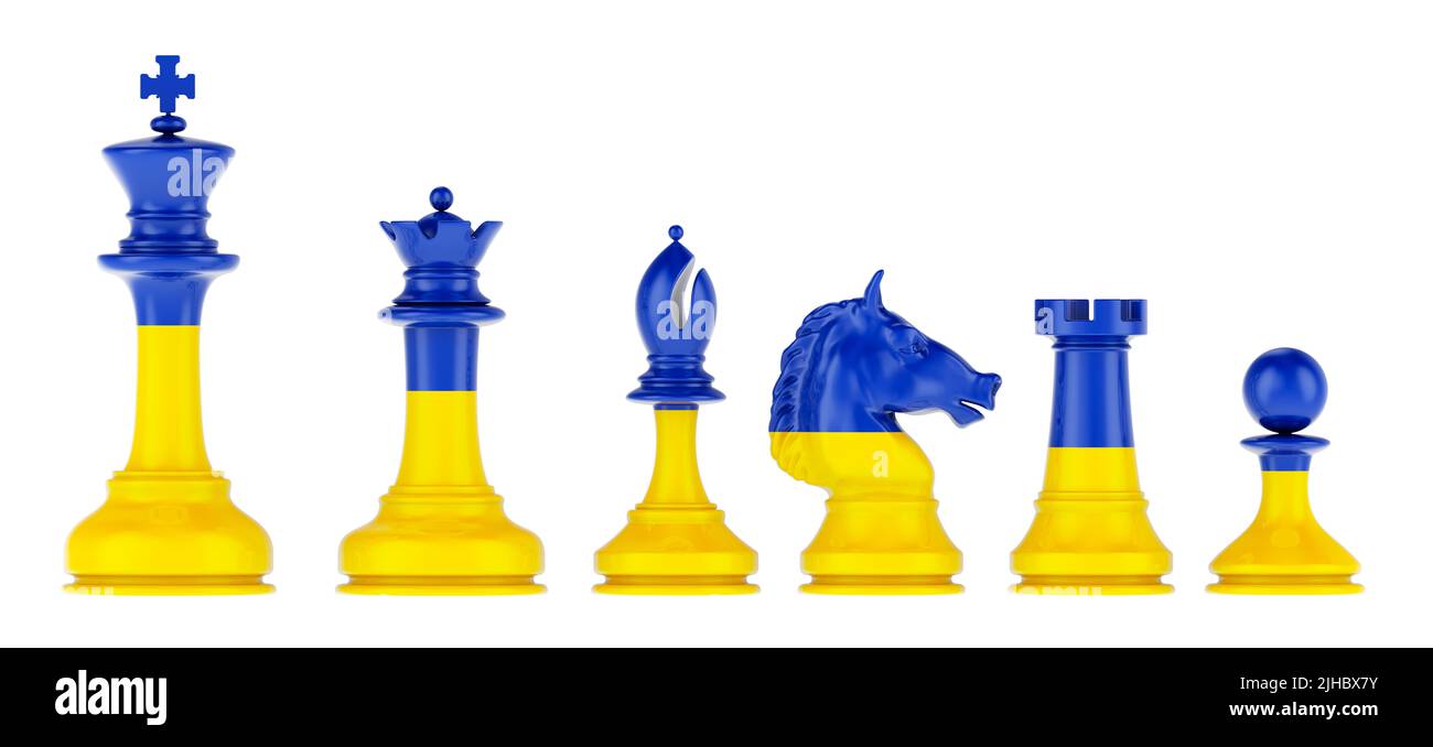 Chess figures with Ukrainian flag, 3D rendering isolated on white ...