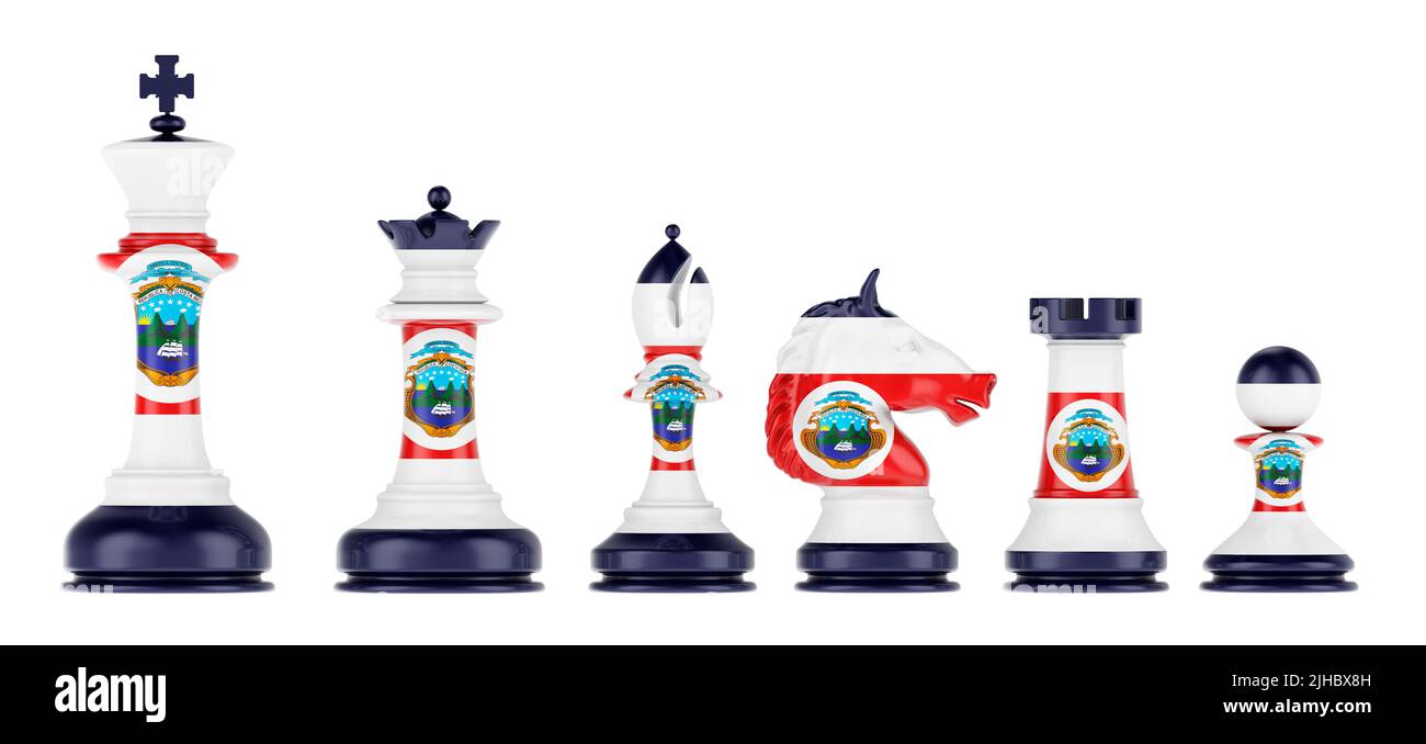 Chess figures with Costa Rican flag, 3D rendering isolated on white ...
