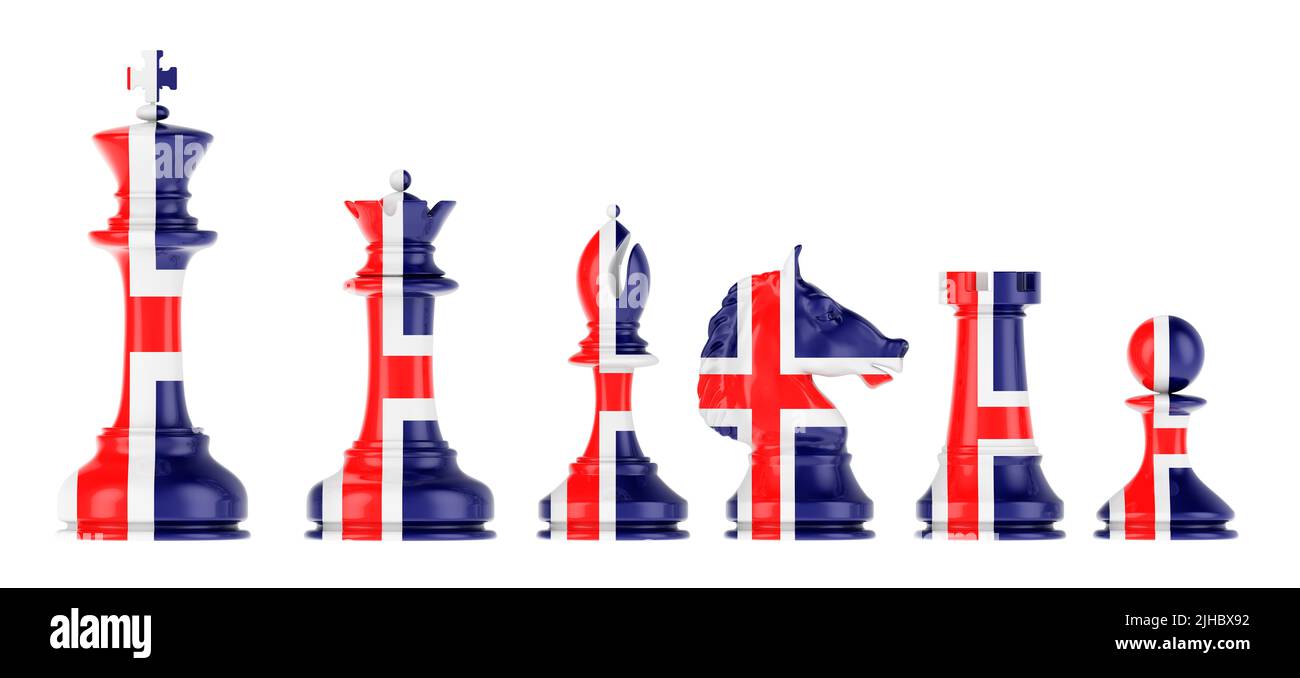 Chess figures with Icelandic flag, 3D rendering isolated on white ...