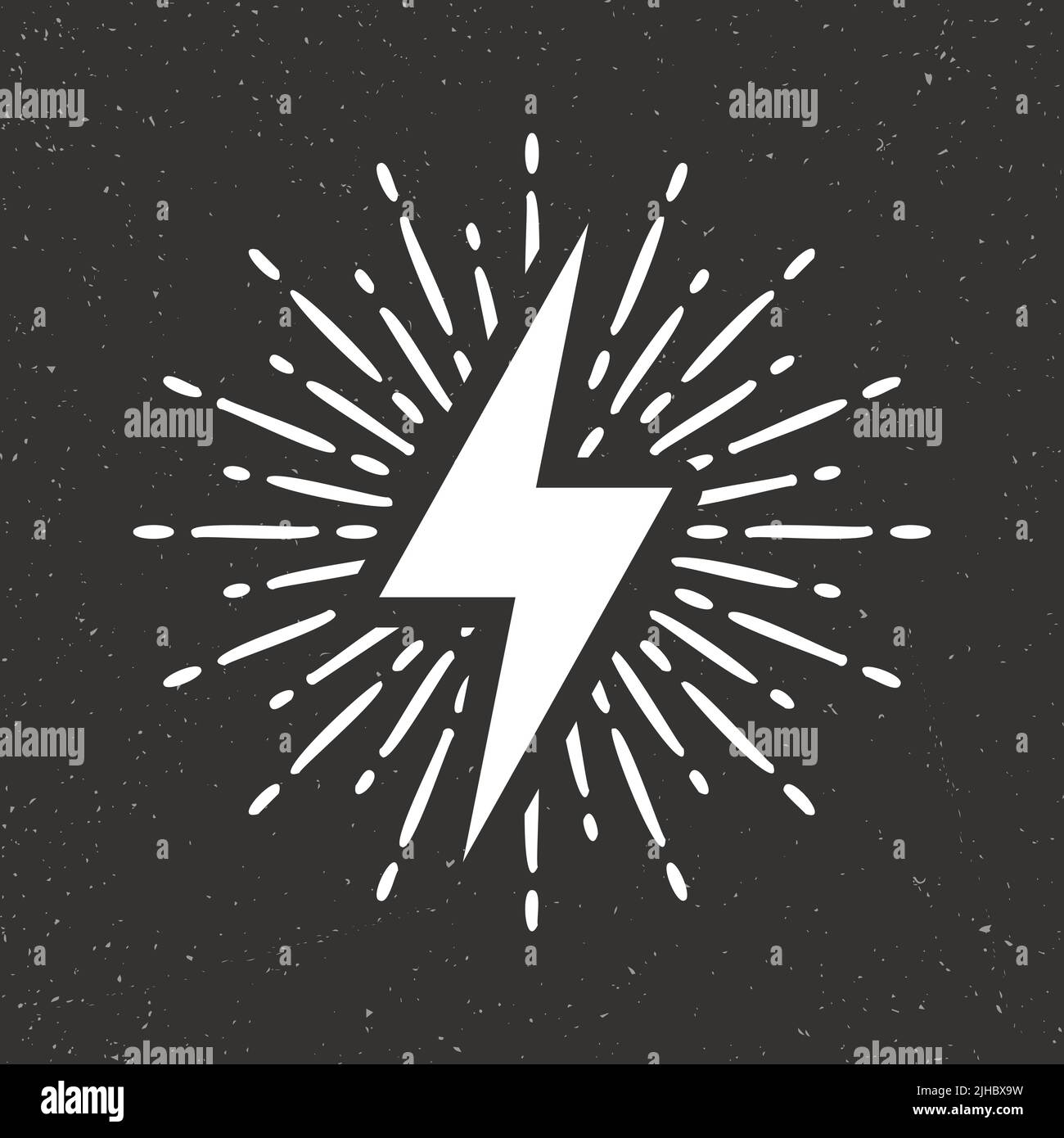 Vintage lightning bolt and sun rays on grunge background. Lightnings ...