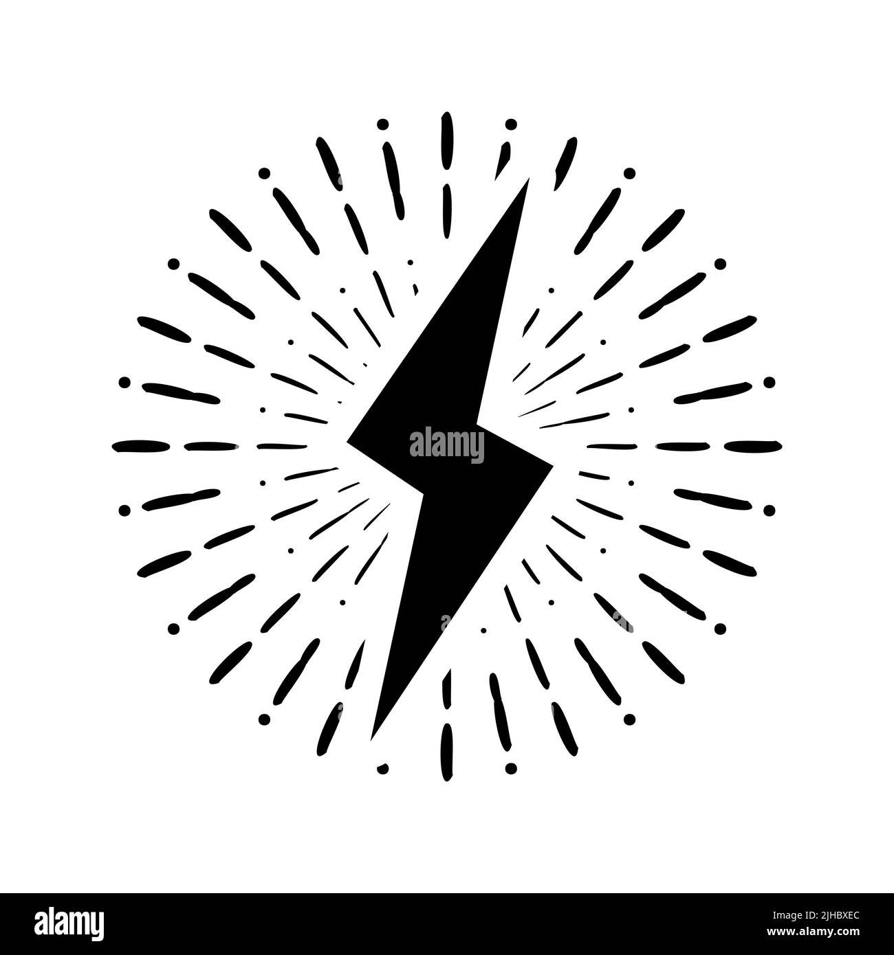 Vintage lightning bolt and sun rays isolated on white background ...