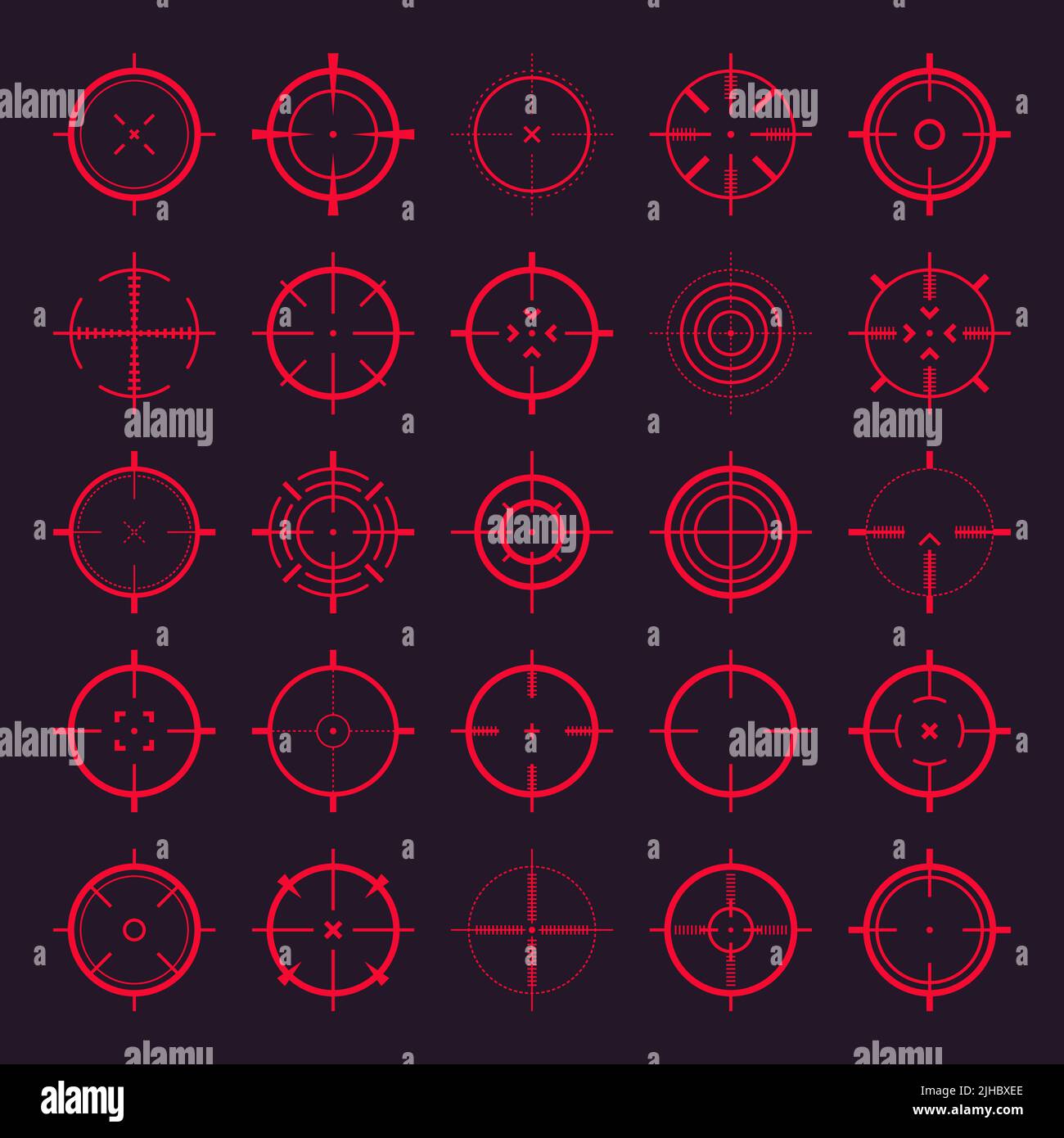 Crosshair, gun sight vector icons. Bullseye, red target or aim symbol ...