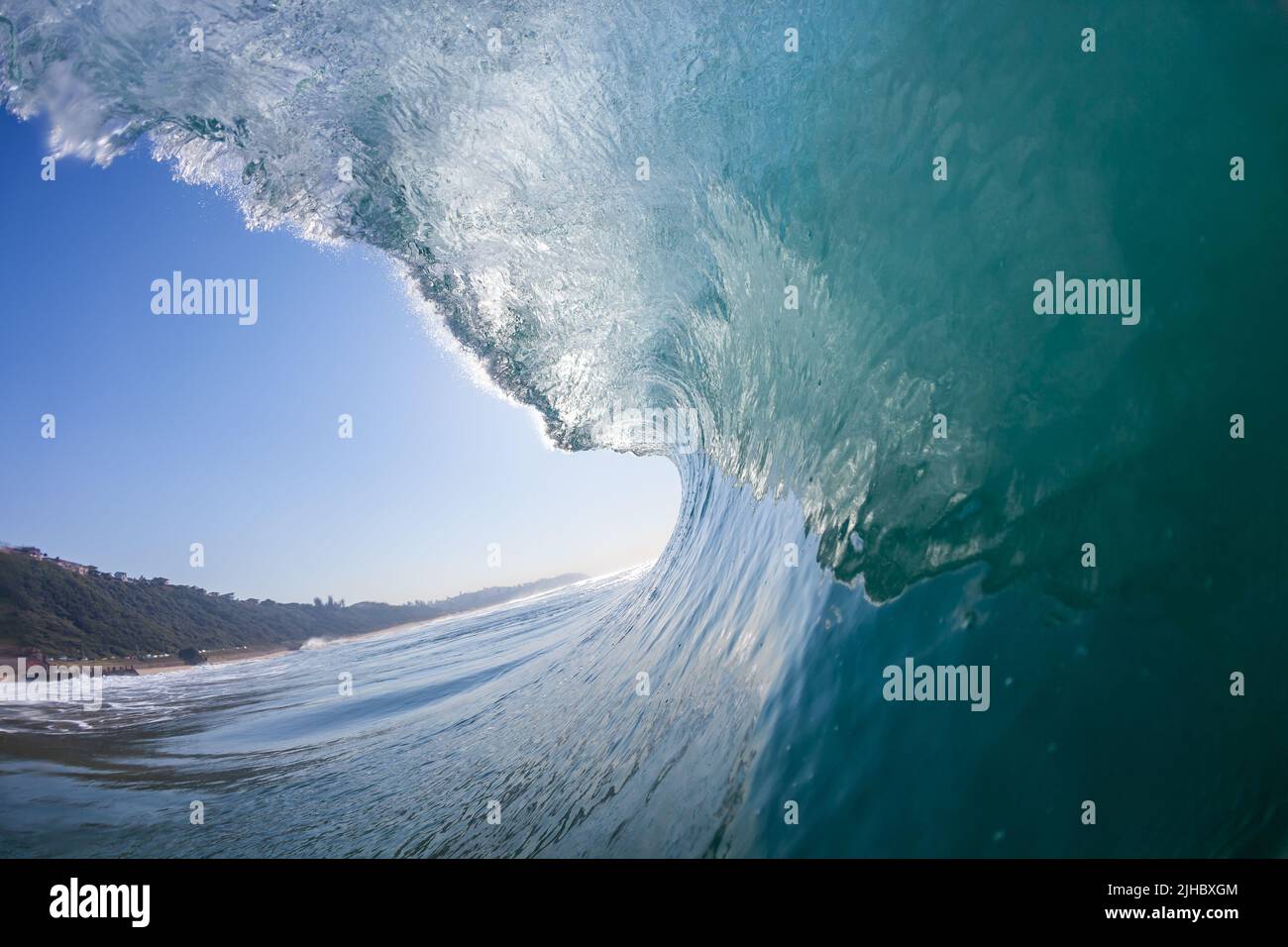Ocean sea wave swimming surfing inside view perspective of vertical ...