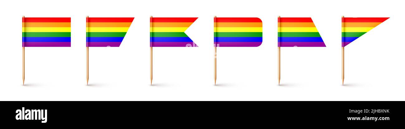 Realistic various toothpick flags. Wooden toothpicks with rainbow LGBTQ ...