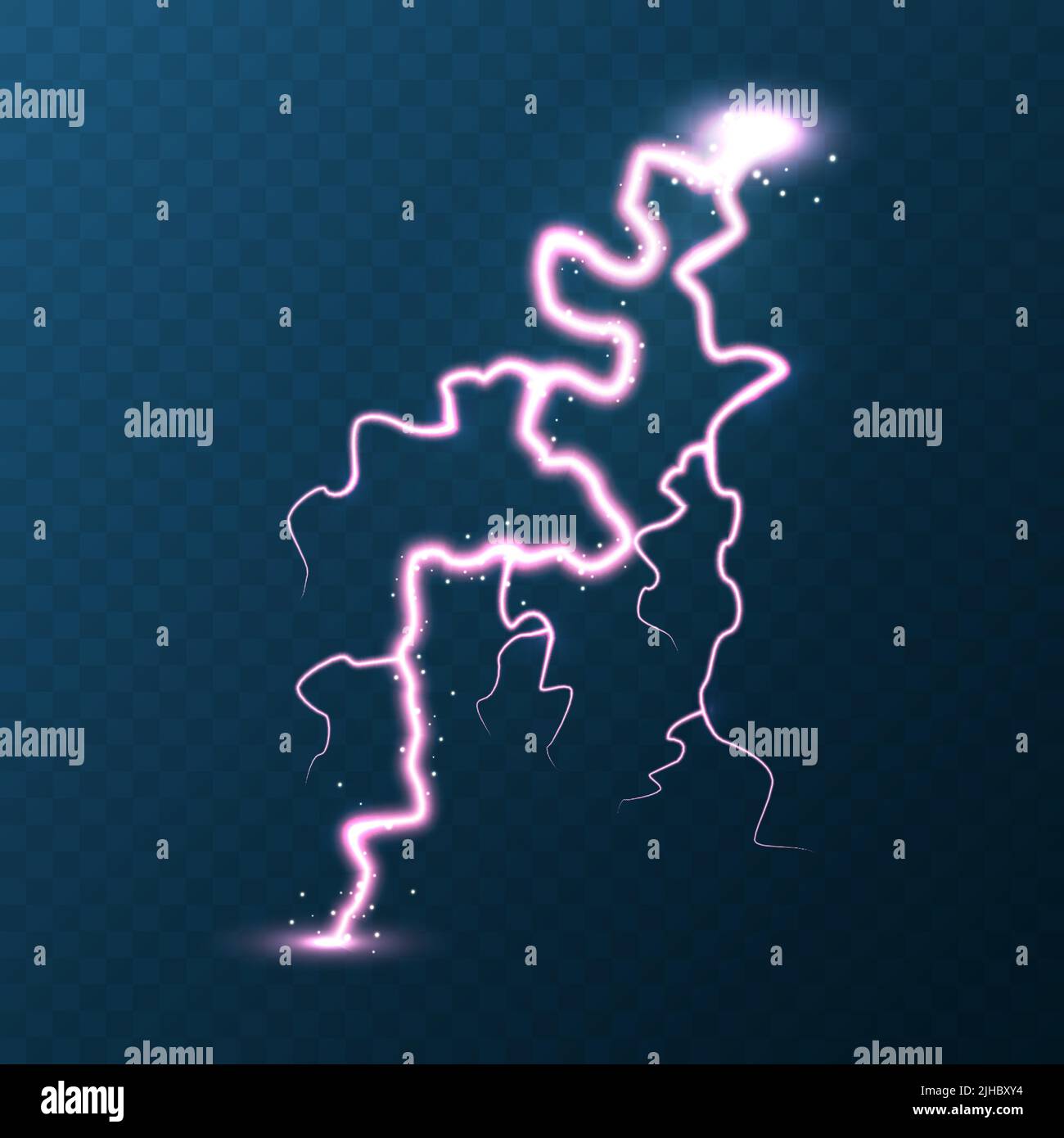 Realistic colorful lightning on blue background. Thunderstorm and ...