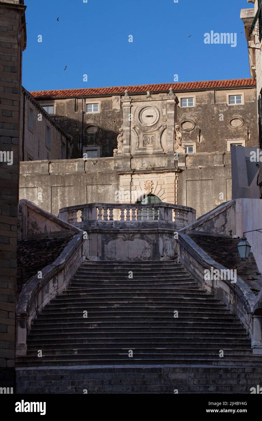 Dubrovnik historic city center of old city. The grand Jesuit Staircase ...