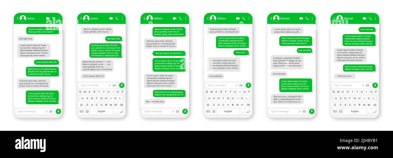 Messaging App Design User Interface Sms Text Frame Conversation Chat Screen With Green