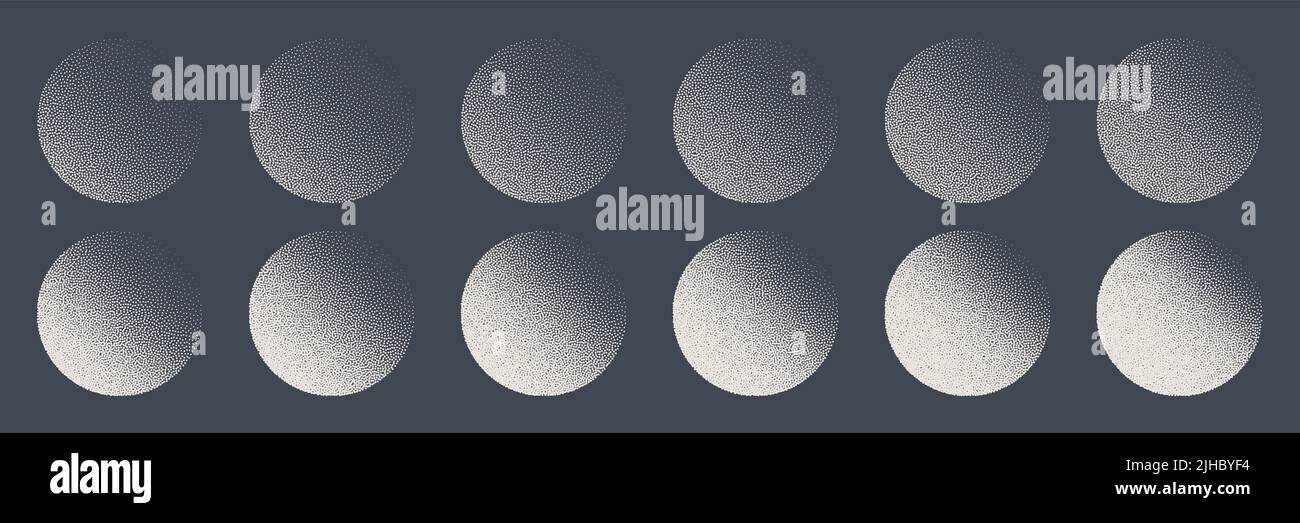 Round shaped dotted objects, stipple elements. Fading gradient ...