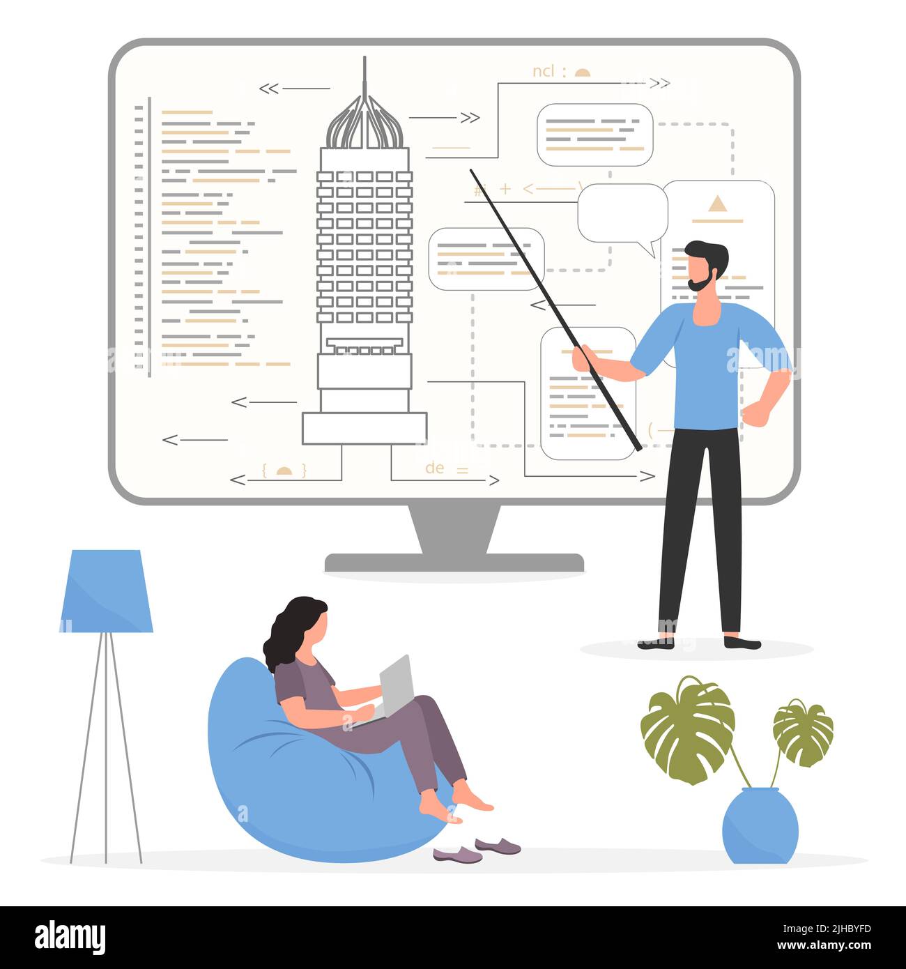 Vector illustration Teacher teaching people. Construction Architecture ...