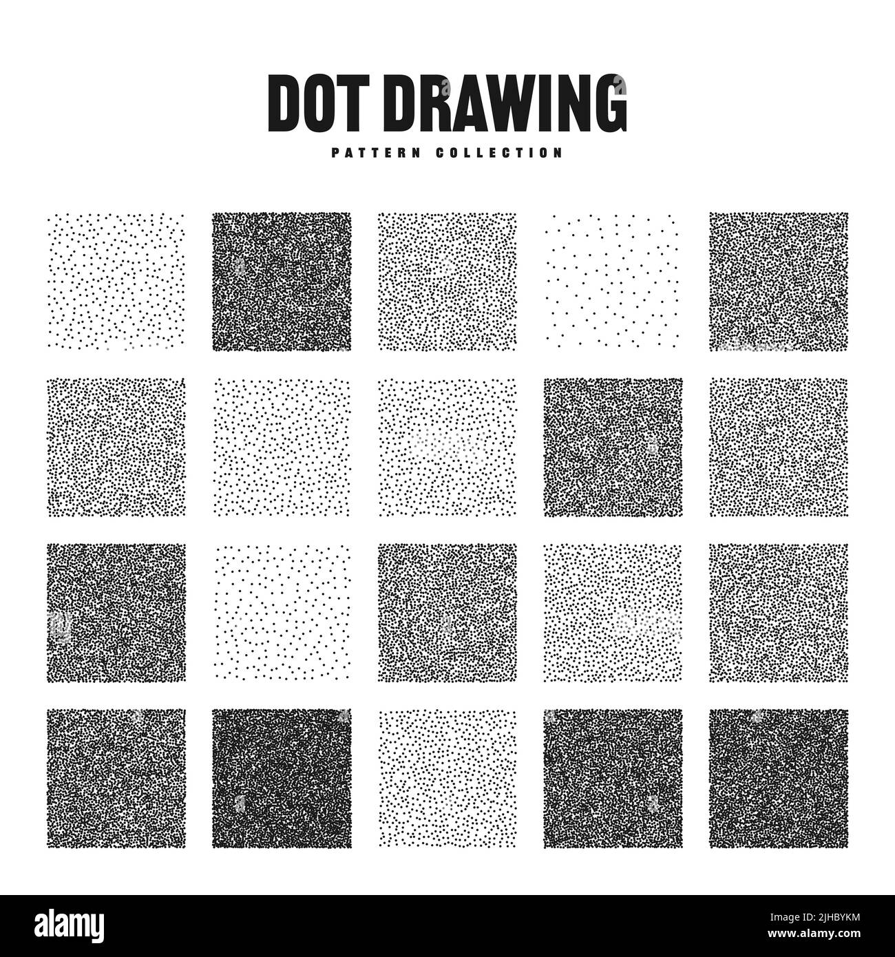 Square shaped dotted objects, stipple elements. Stippling, dotwork ...