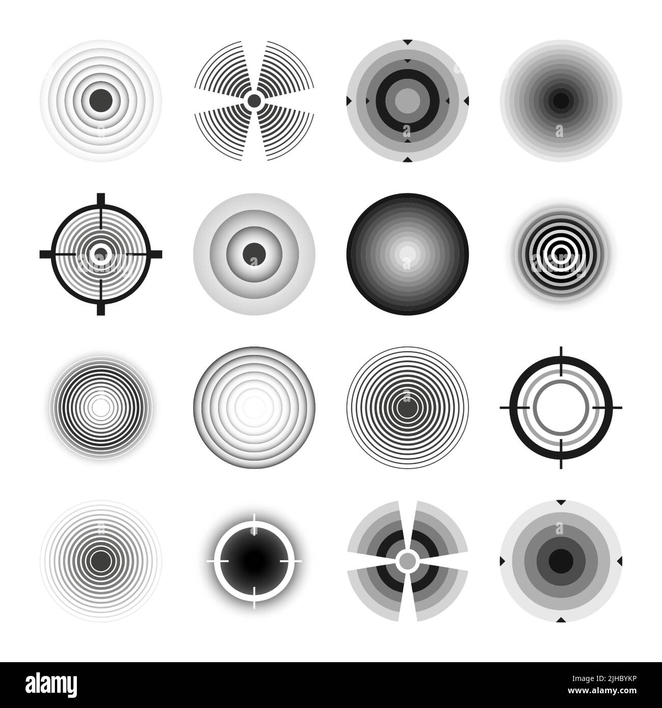 Various weapon sights, black crosshair icons. Aim, shooting mark symbol ...