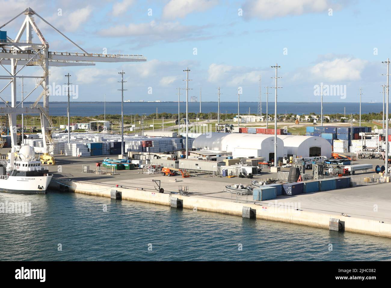 The Port of Miami with big containerships and cranes, in the back the ...