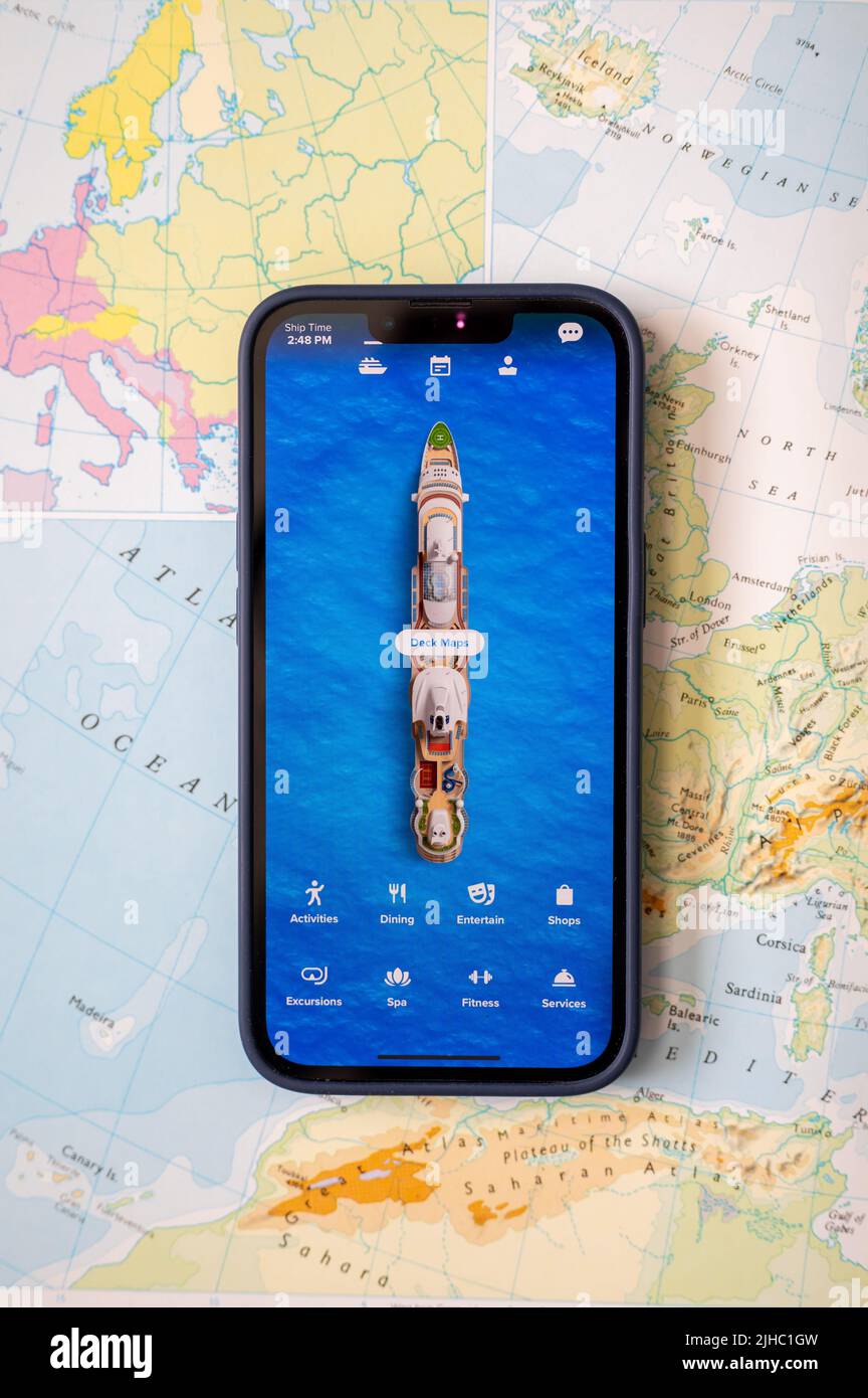 Calgary, Alberta - July 14, 2022: Royal Caribbean Cruise Ship app with ...