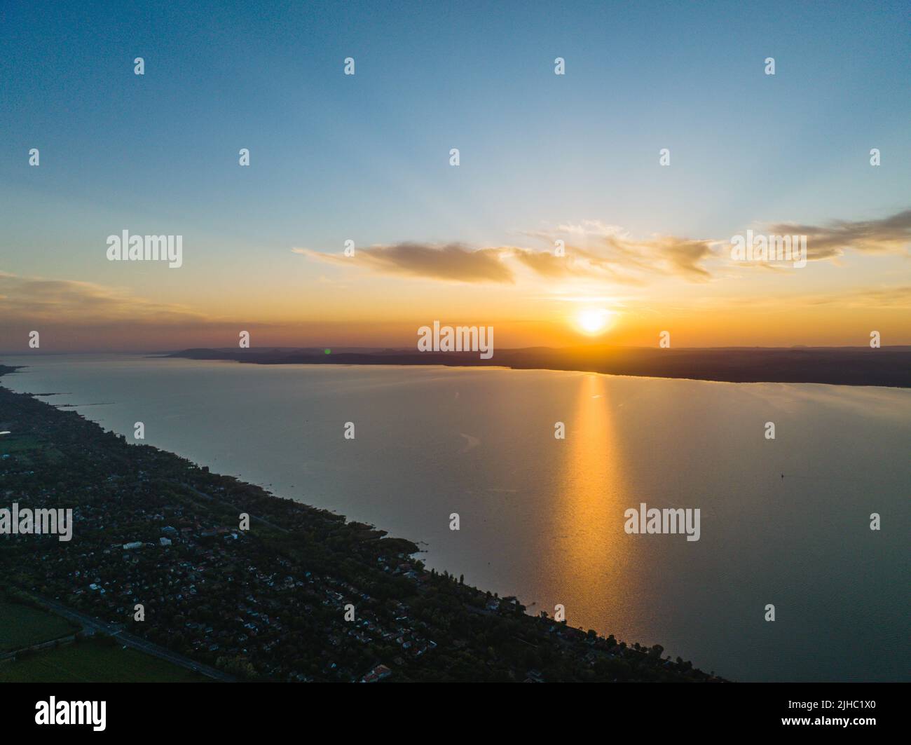 Aerial view of Lake Balaton in Hungary - Sunset Stock Photo - Alamy