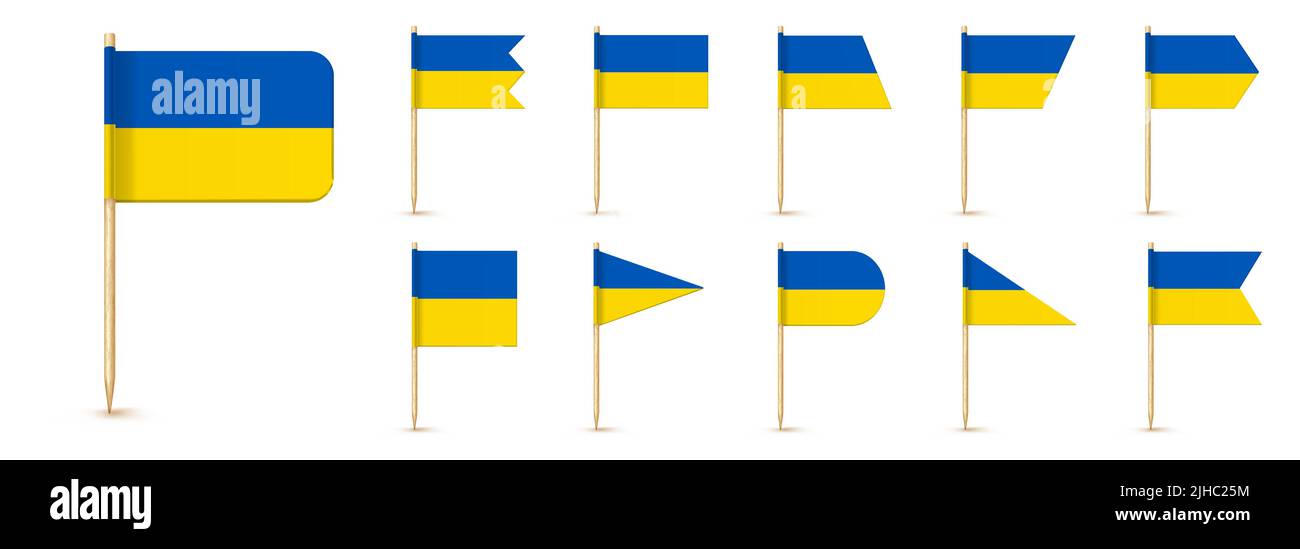 Ukraine toothpick flag isolated on wood stick with white paper ...