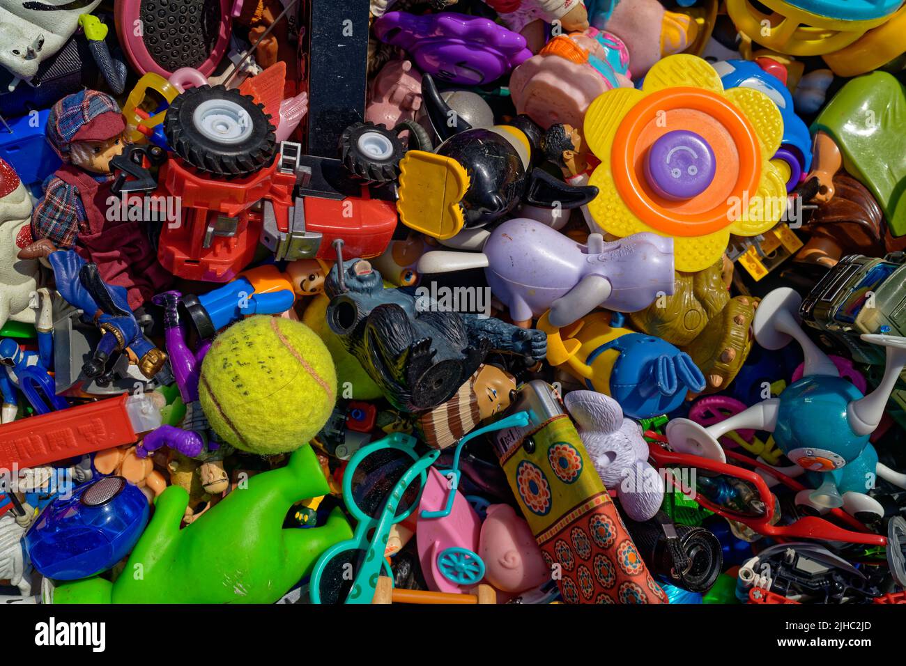 Various plastic toys (animals & puppets) at the flea market in Hanover ...