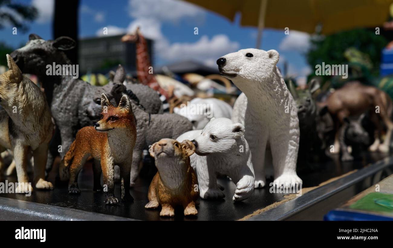 Various plastic toys (animals) at the flea market in Hanover (No. 43 ...