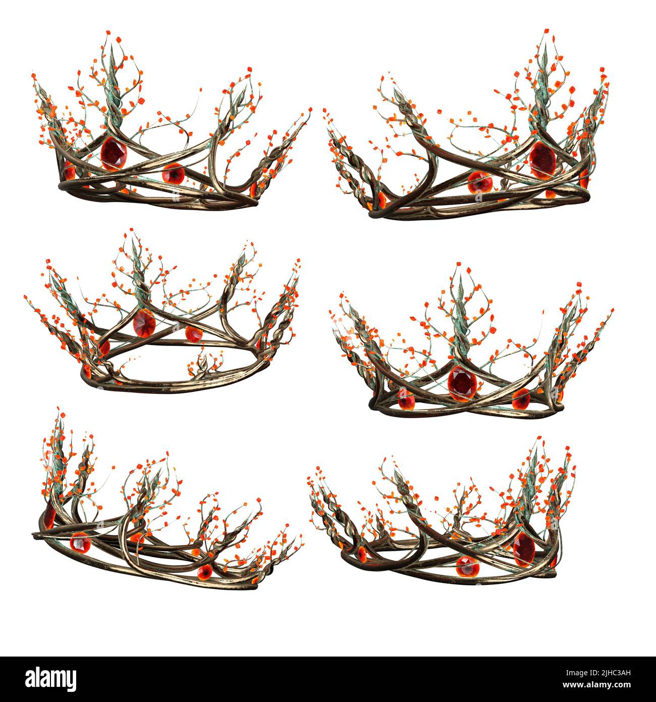 Ornate intricate burnished metal fantasy crown with flowery filigree on ...
