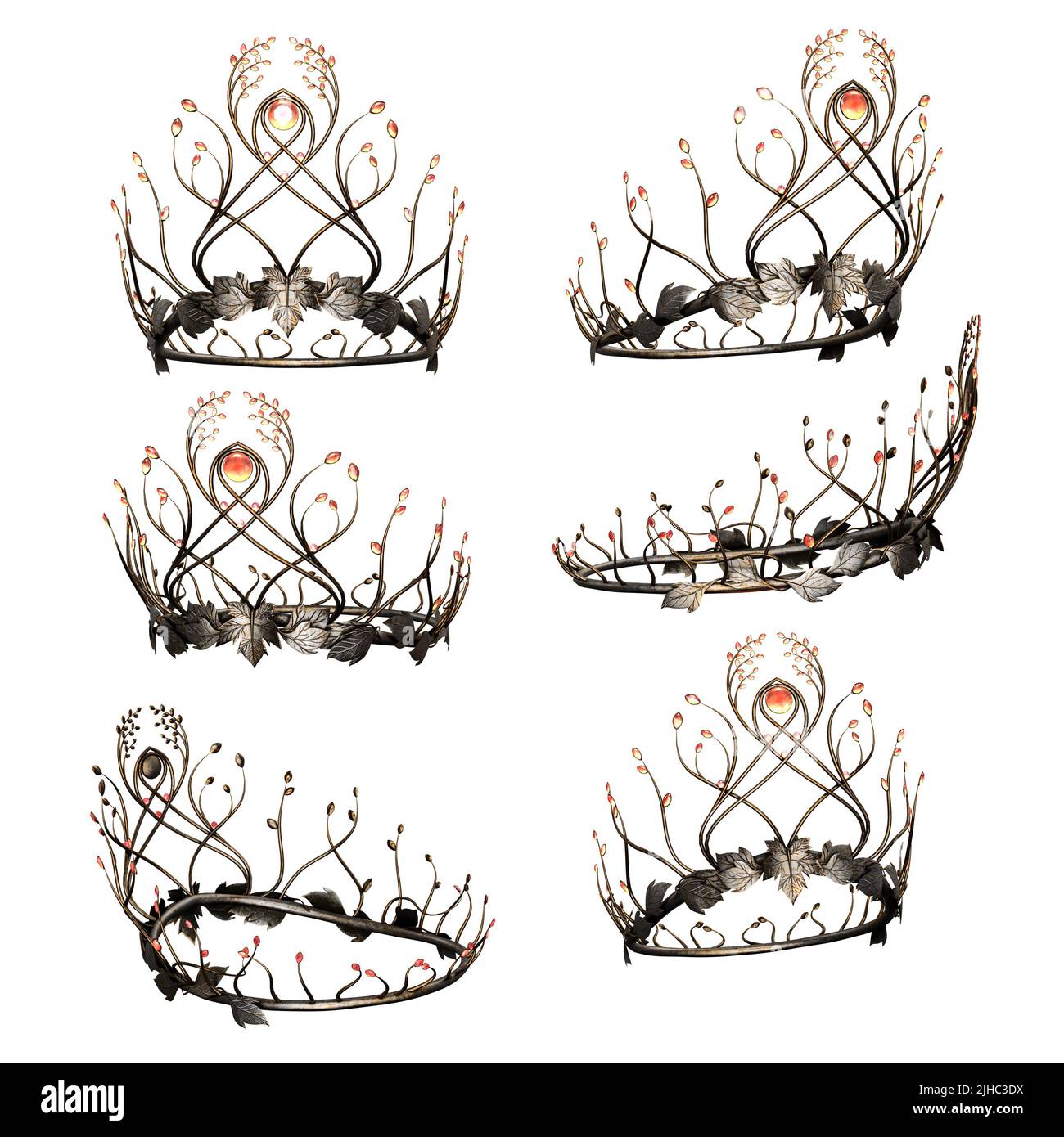 Ornate intricate burnished metal fantasy crown with flowery filigree on ...