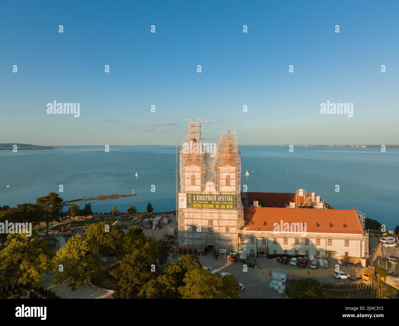 Aerial view of Tihany village overlooking Lake Balaton in Hungary Stock ...