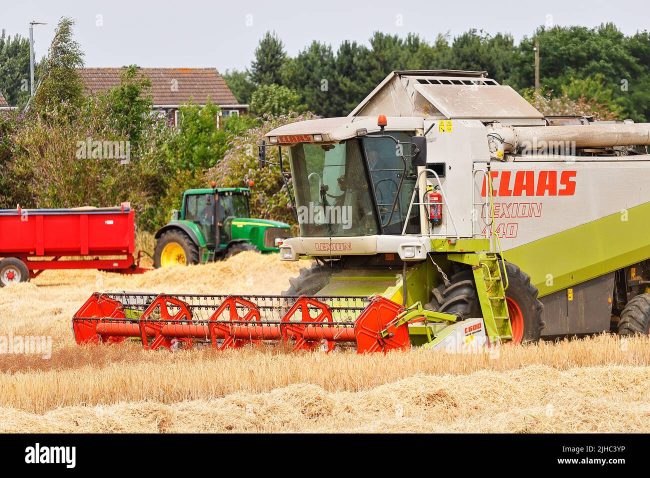 A Claas Lexion 440 combine harvester, harvesting Barley in Leeds,West ...