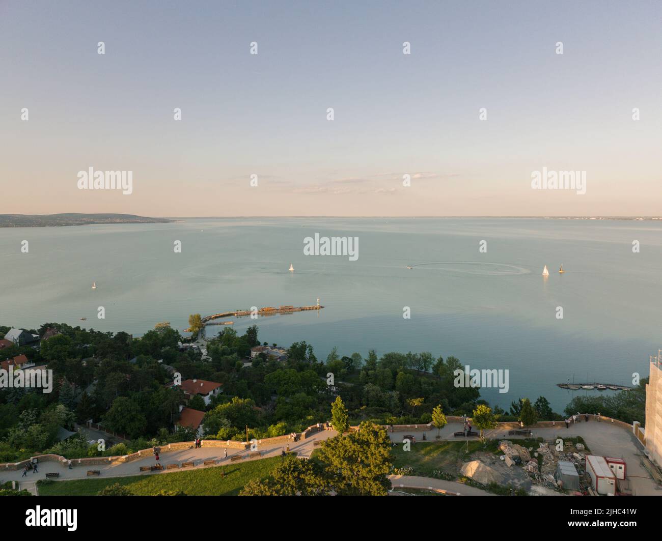 Aerial view of Tihany village overlooking Lake Balaton in Hungary Stock ...
