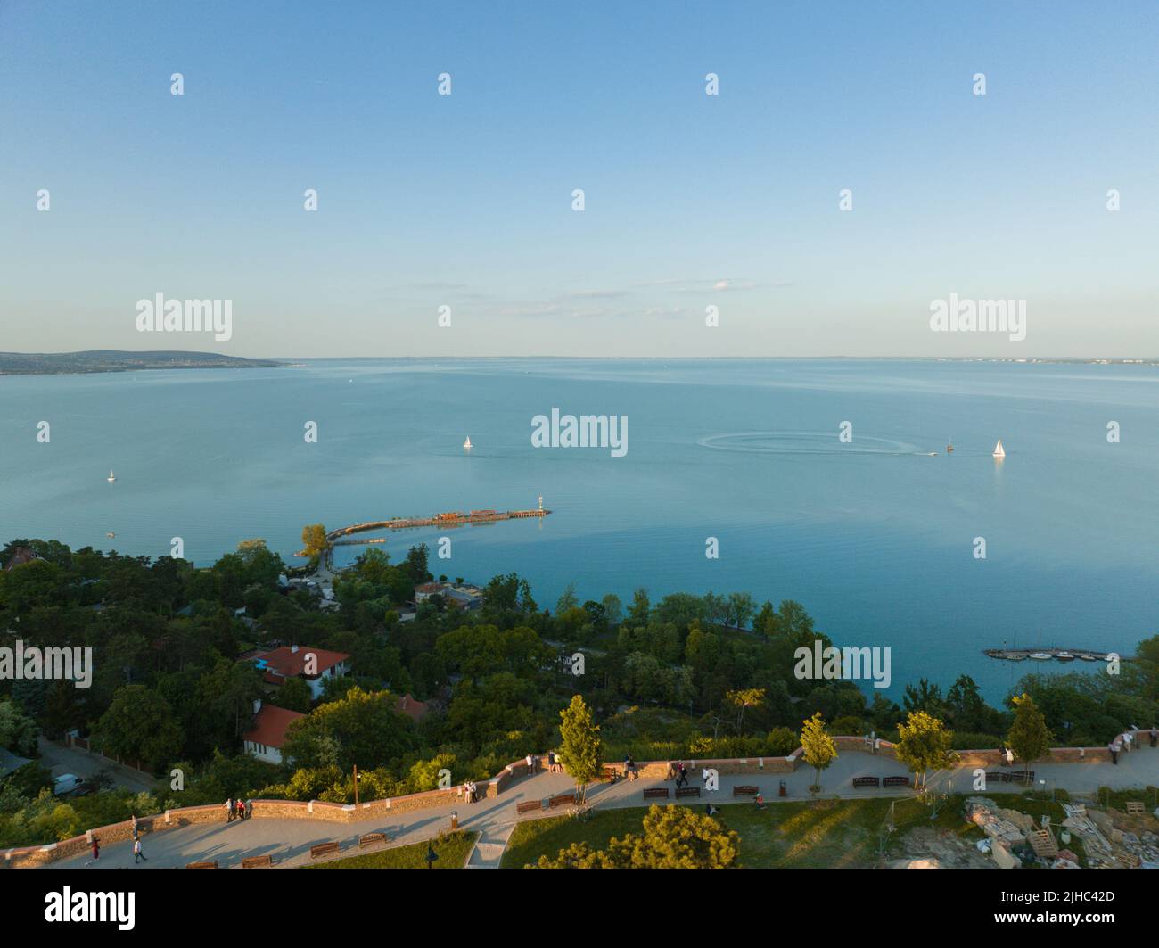 Aerial view of Tihany village overlooking Lake Balaton in Hungary Stock ...
