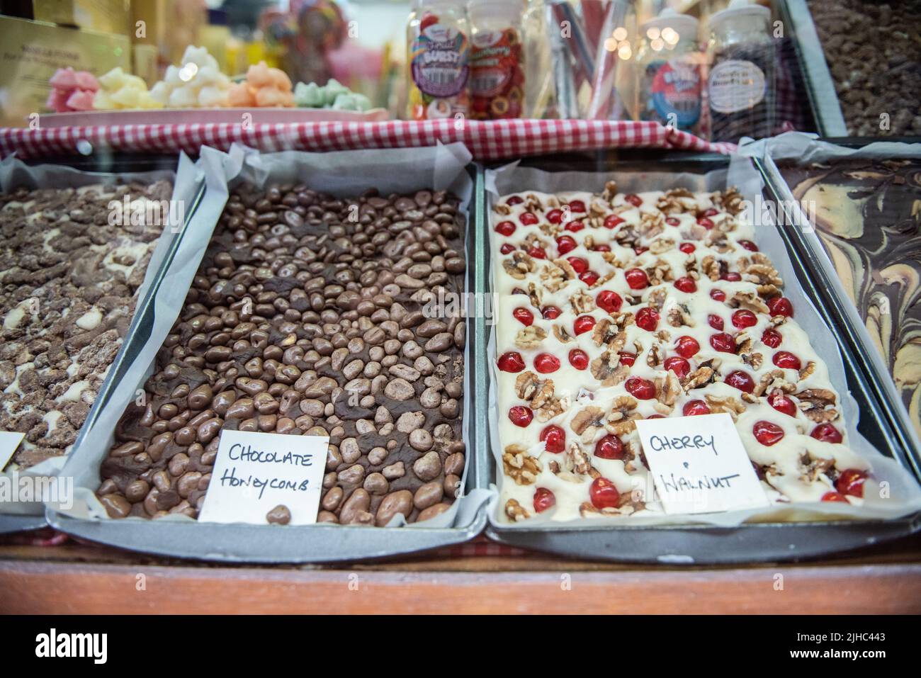 Chocolate Honeycomb and Cherry and Walnut fudge, Brighton Stock Photo ...