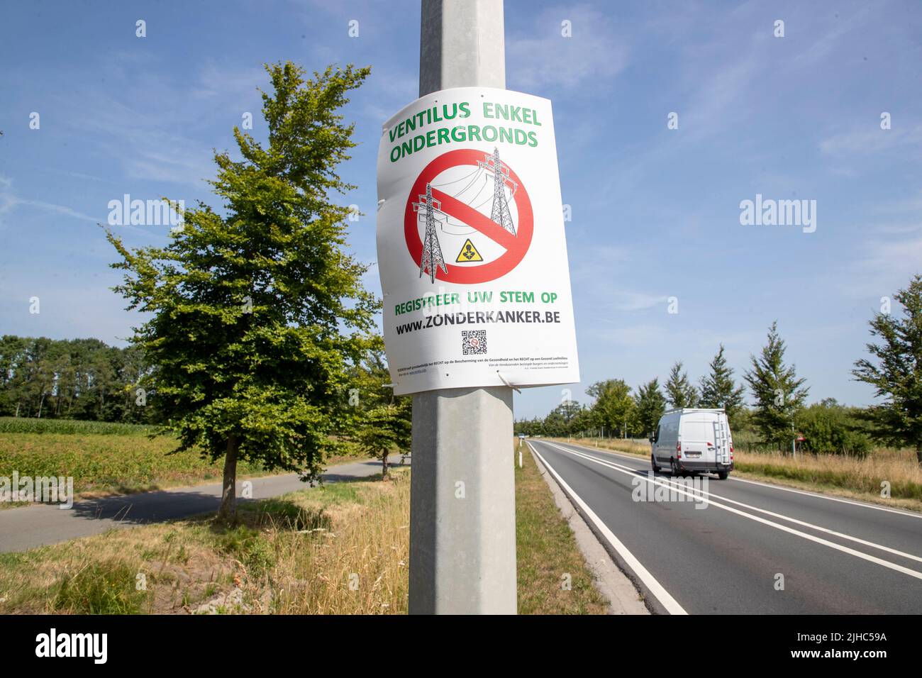 Illustration picture shows protest posters against Ventilus Torhout ...