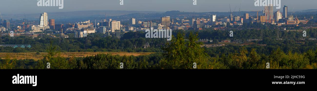 A panoramic view of Leeds City Centre taken from Rothwell Country Park ...