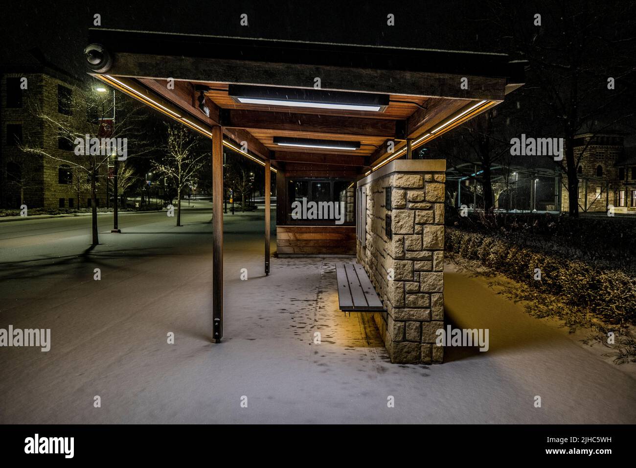A bench in a park at night Stock Photo - Alamy