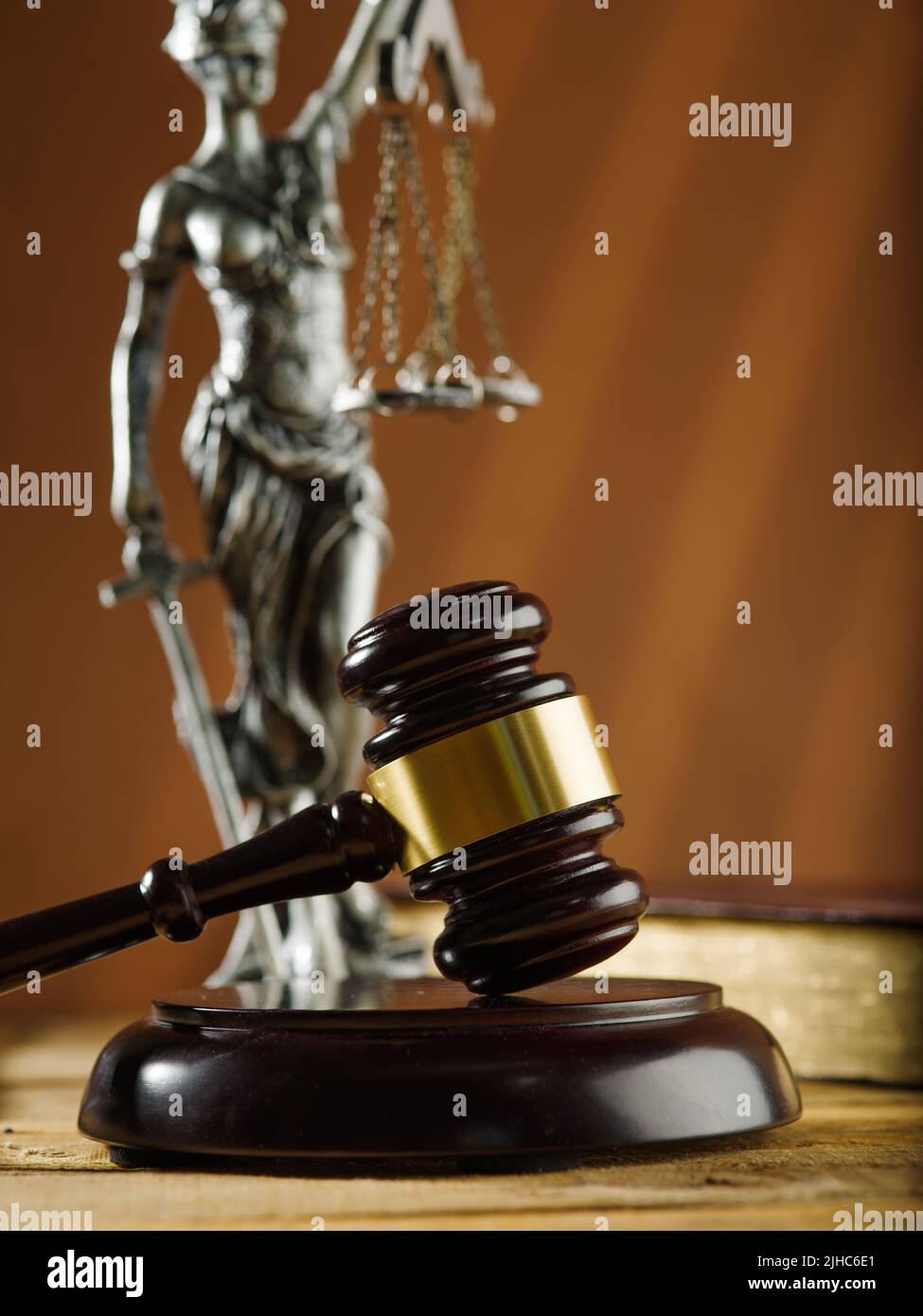 Close-up. Symbols of a fair, honest American court. Wooden gavel of the ...