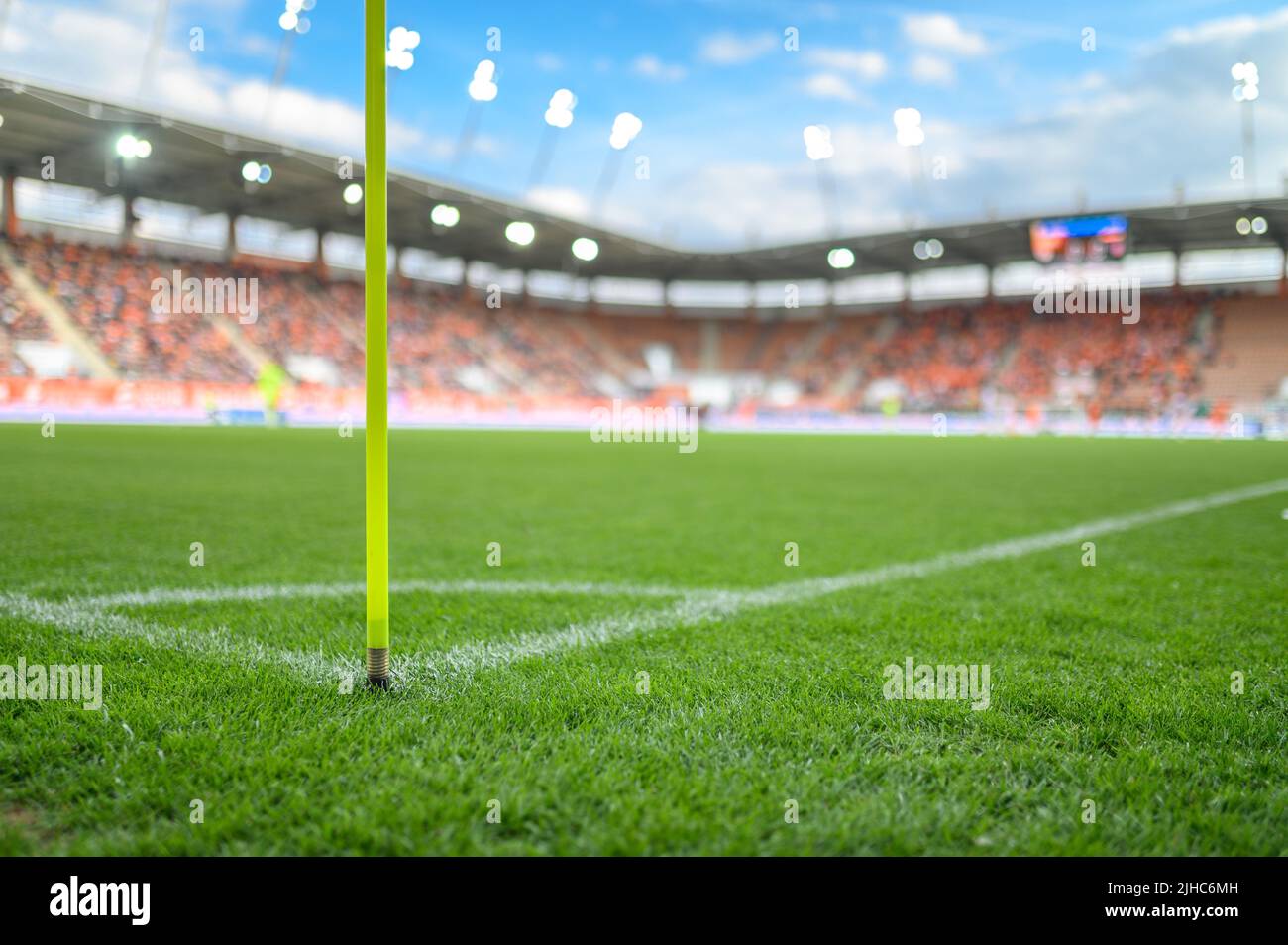 Corner of football pitch at the stadium during the match Stock Photo ...