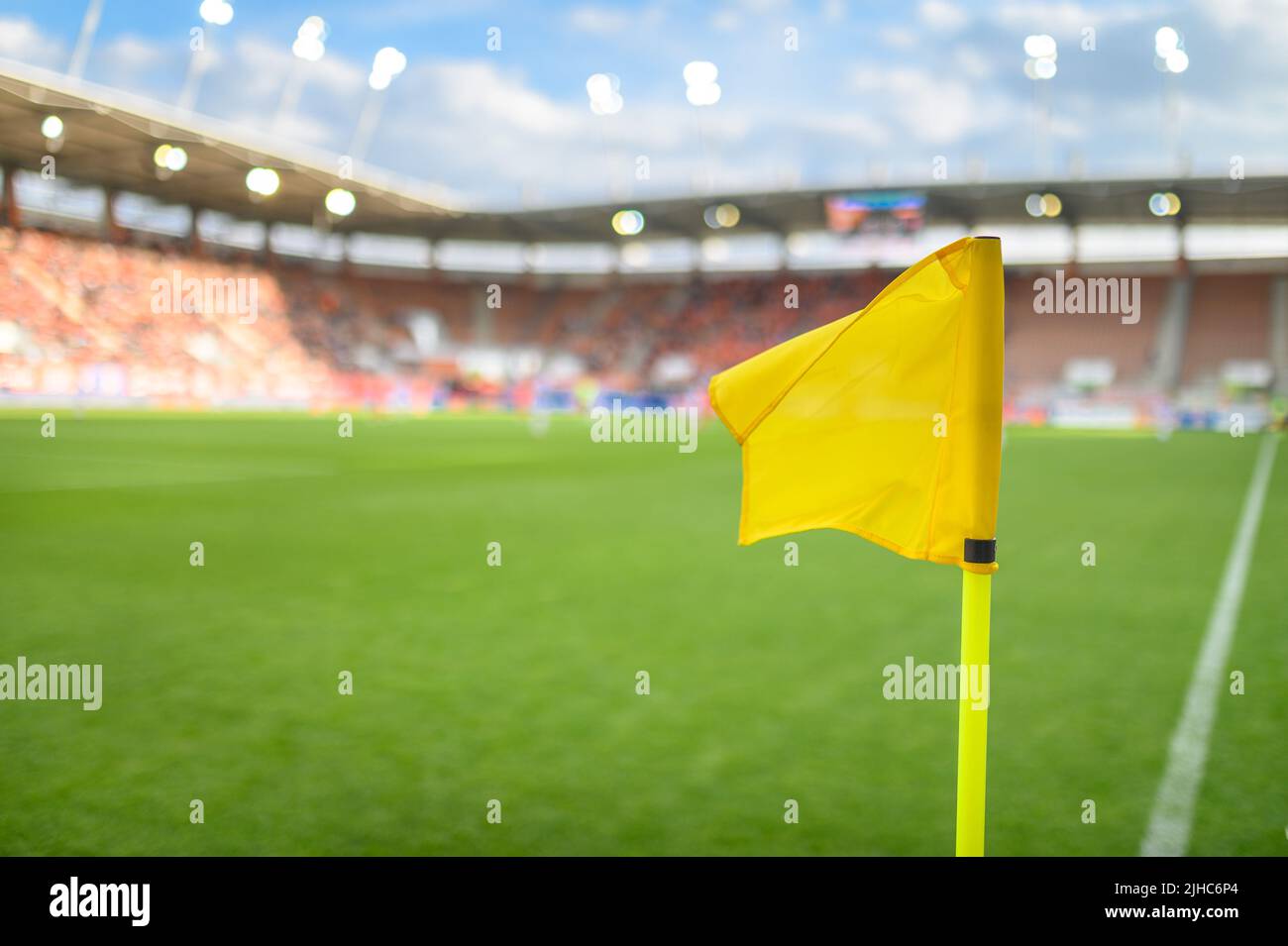 Corner of football pitch at the stadium during the match Stock Photo ...