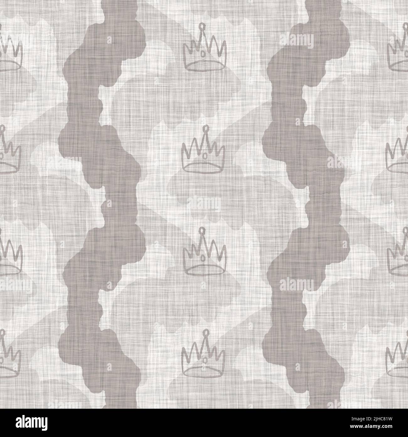 French grey crown motif seamless pattern. Tonal country cottage style ...