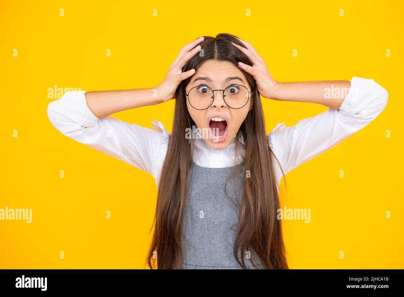 Scream and shout child. Angry teenage girl, upset and unhappy negative ...