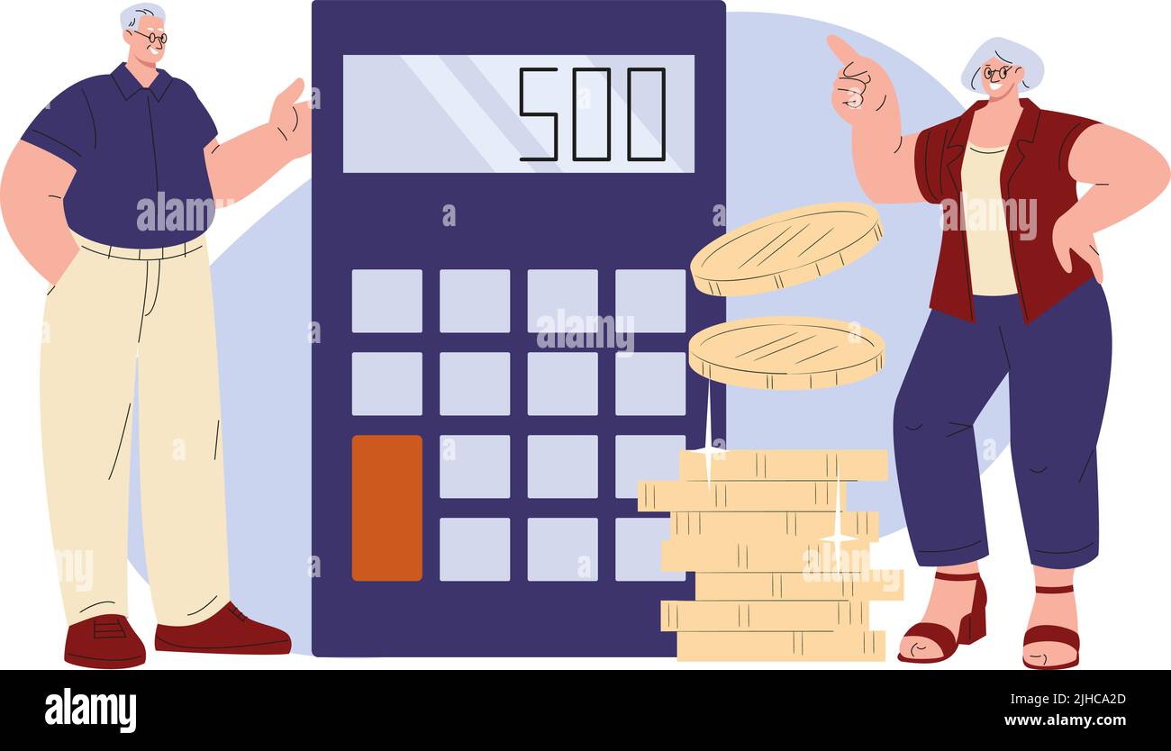 Retirement savings. Happy old couple calculating money. Rich ...