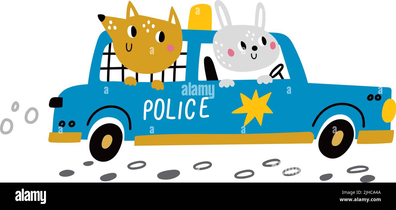Animal police. Cute rabbit driving patrol car Stock Vector Image & Art ...