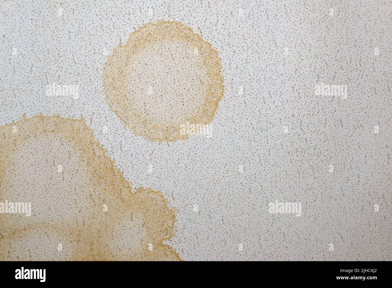 Looking directly up at a dirty stained ceiling tile. Stained were made ...