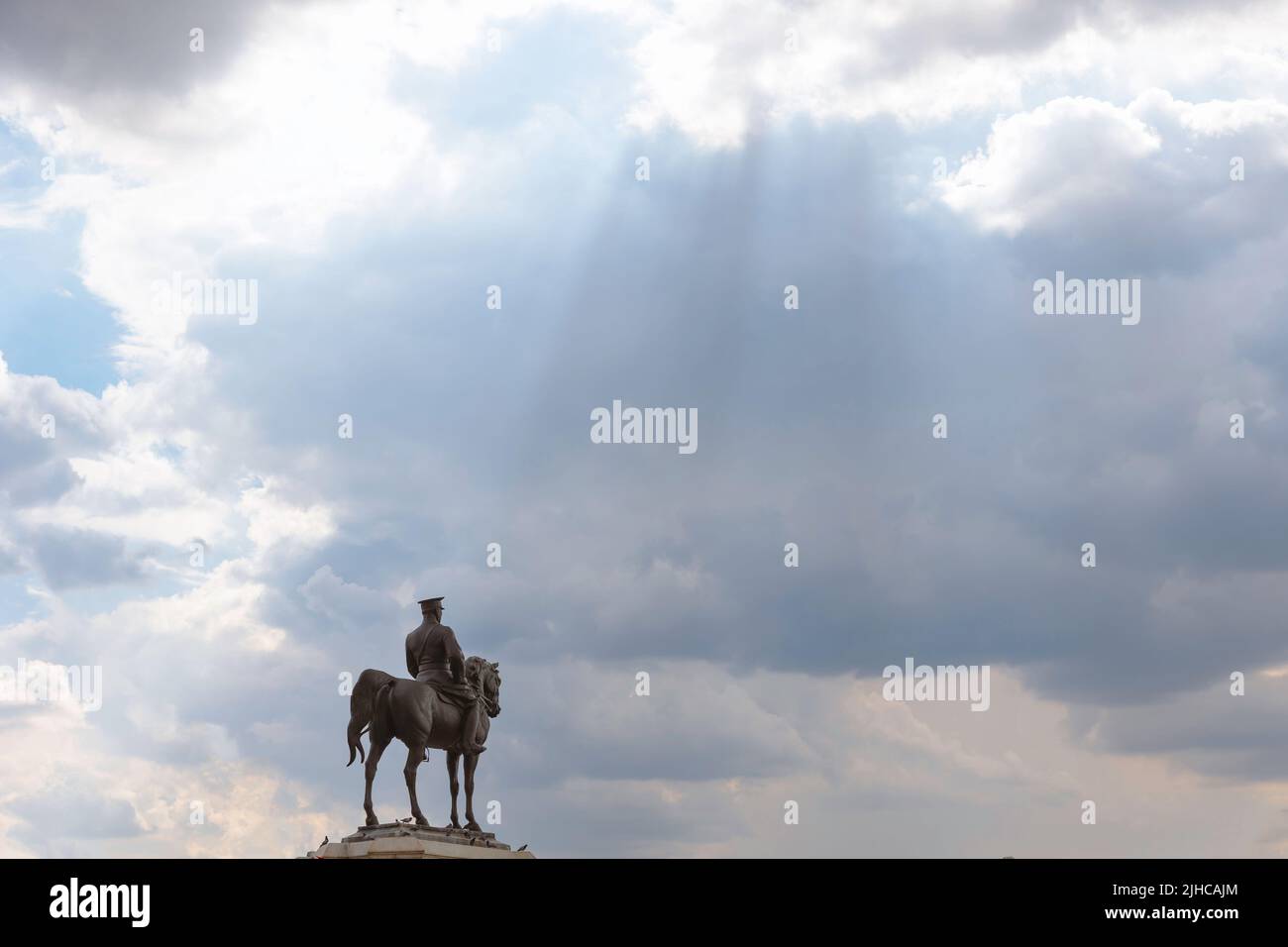 Sunrays and monument or statue of Ataturk in Ulus Ankara. Turkish ...