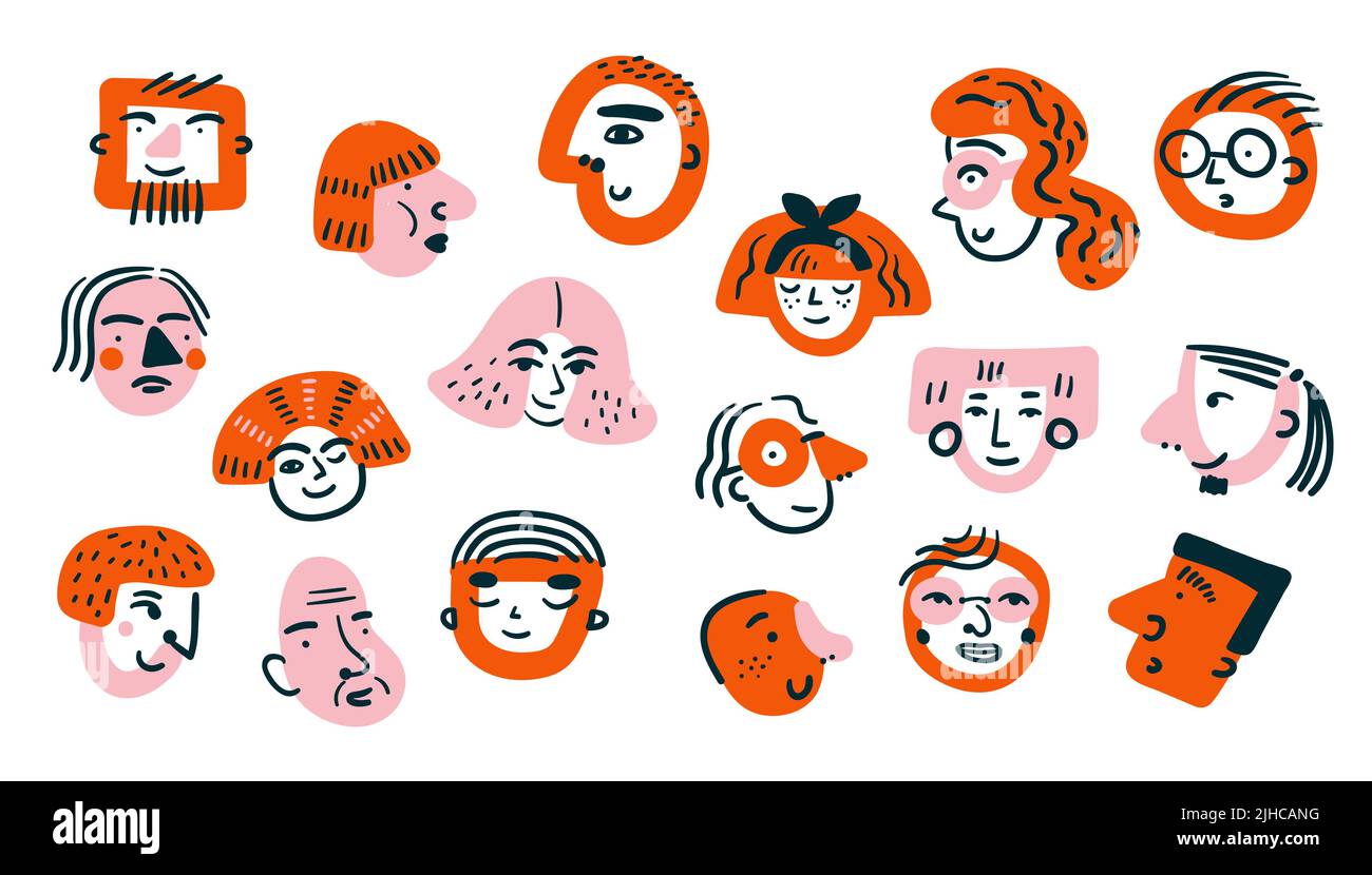 Abstract profile portraits. Modern characters. Doodle avatars ...
