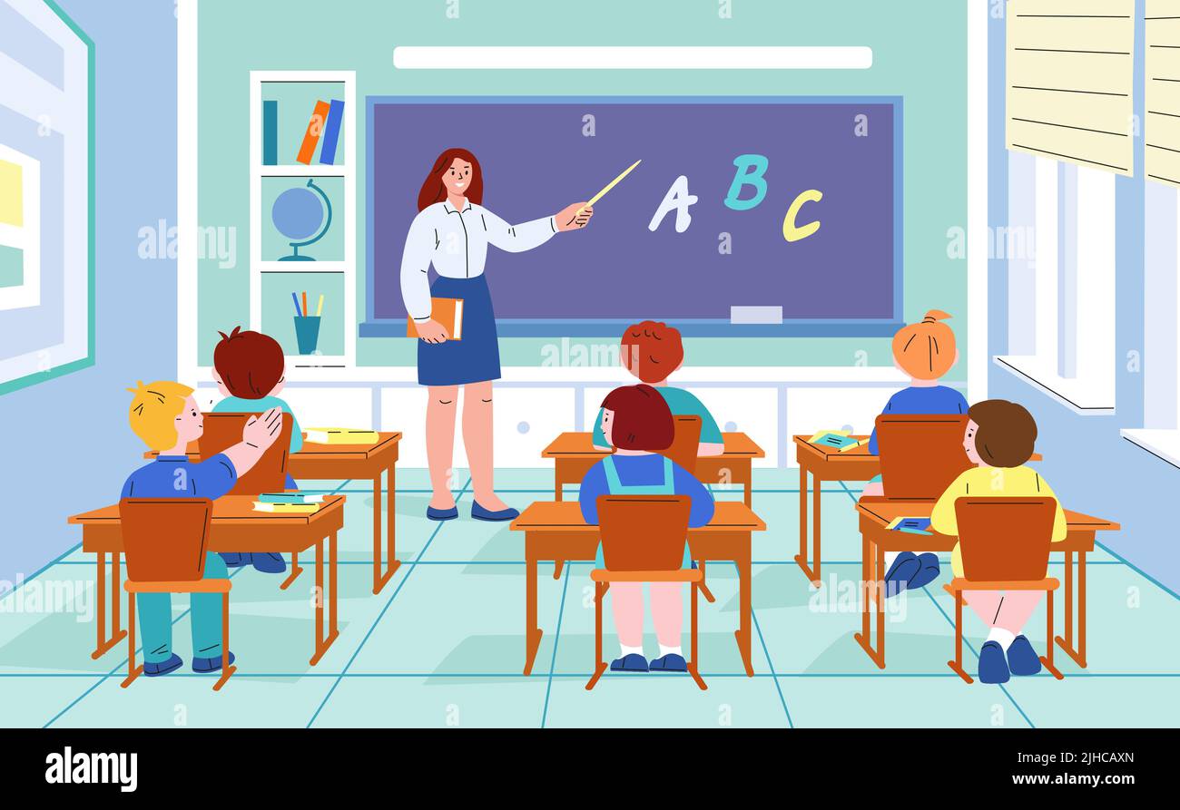 Kids on lesson. Pupil school discus homework, discussing group in ...