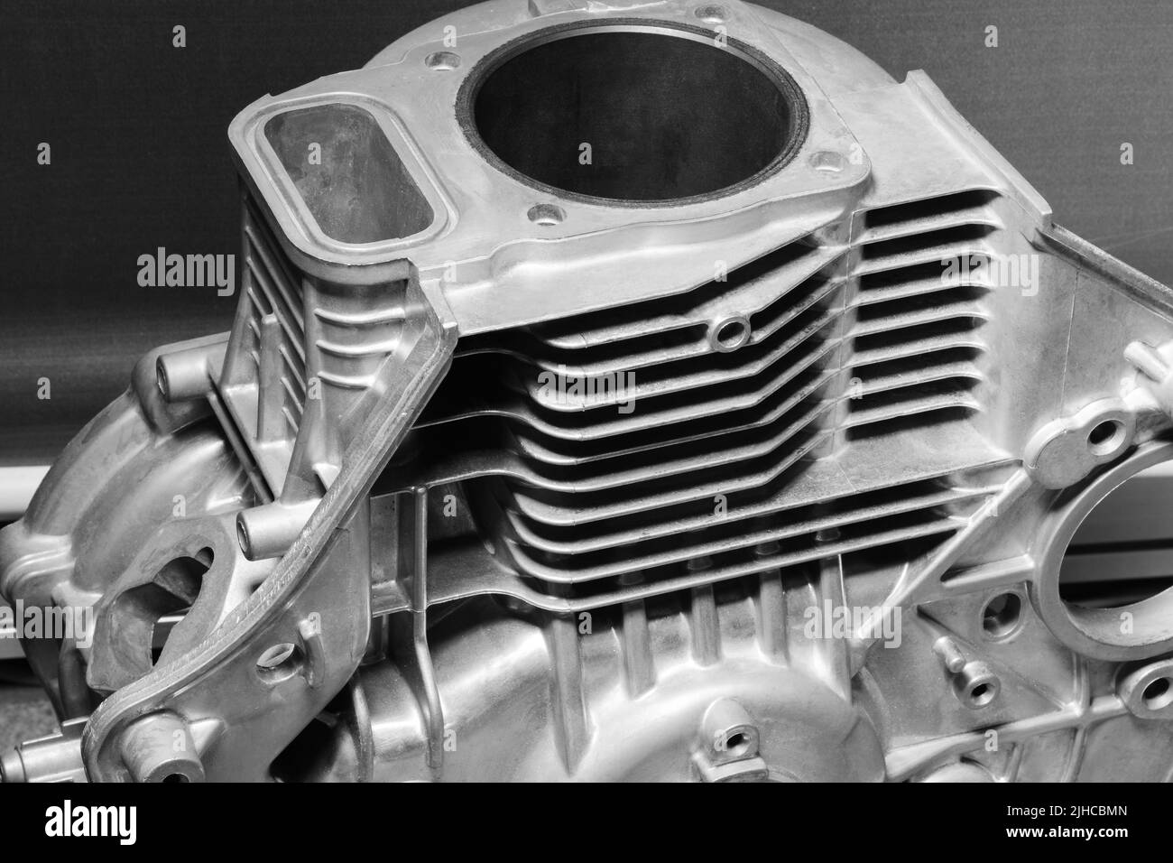 Open block cylinder petrol engine. Close-up, industrial metalworking ...