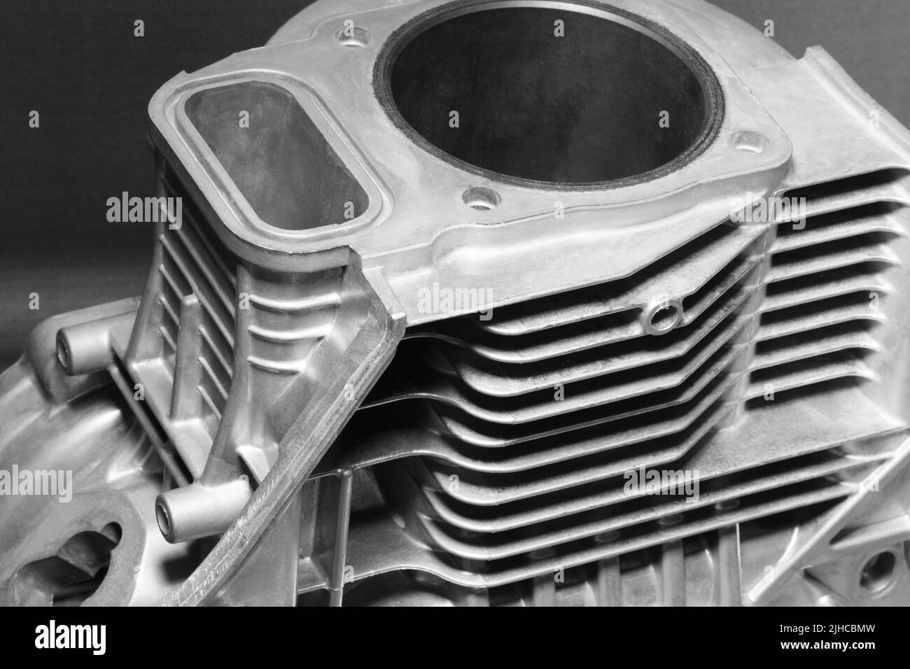 Open block cylinder petrol engine. Close-up, industrial metalworking ...