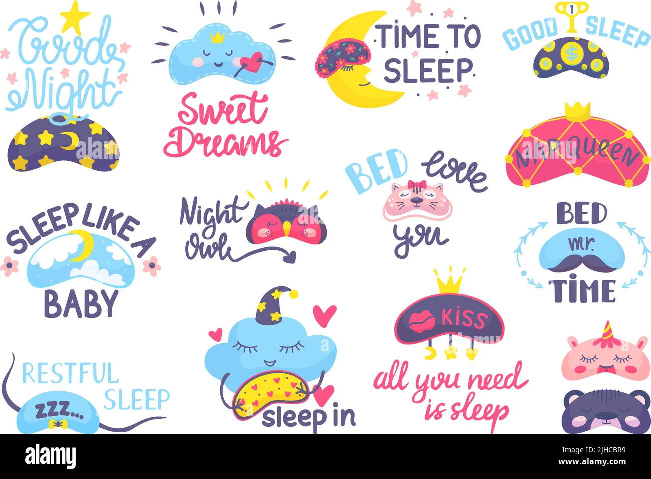 Dream mask. Bedtime elements, cute masks eyes and positive phrases ...