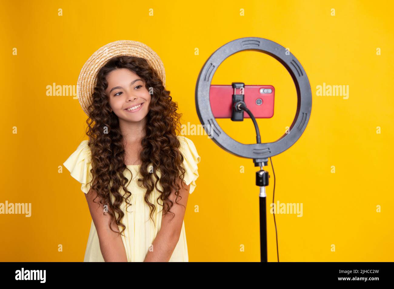 Teenager blogger making video, child vlogger influencer record content ...