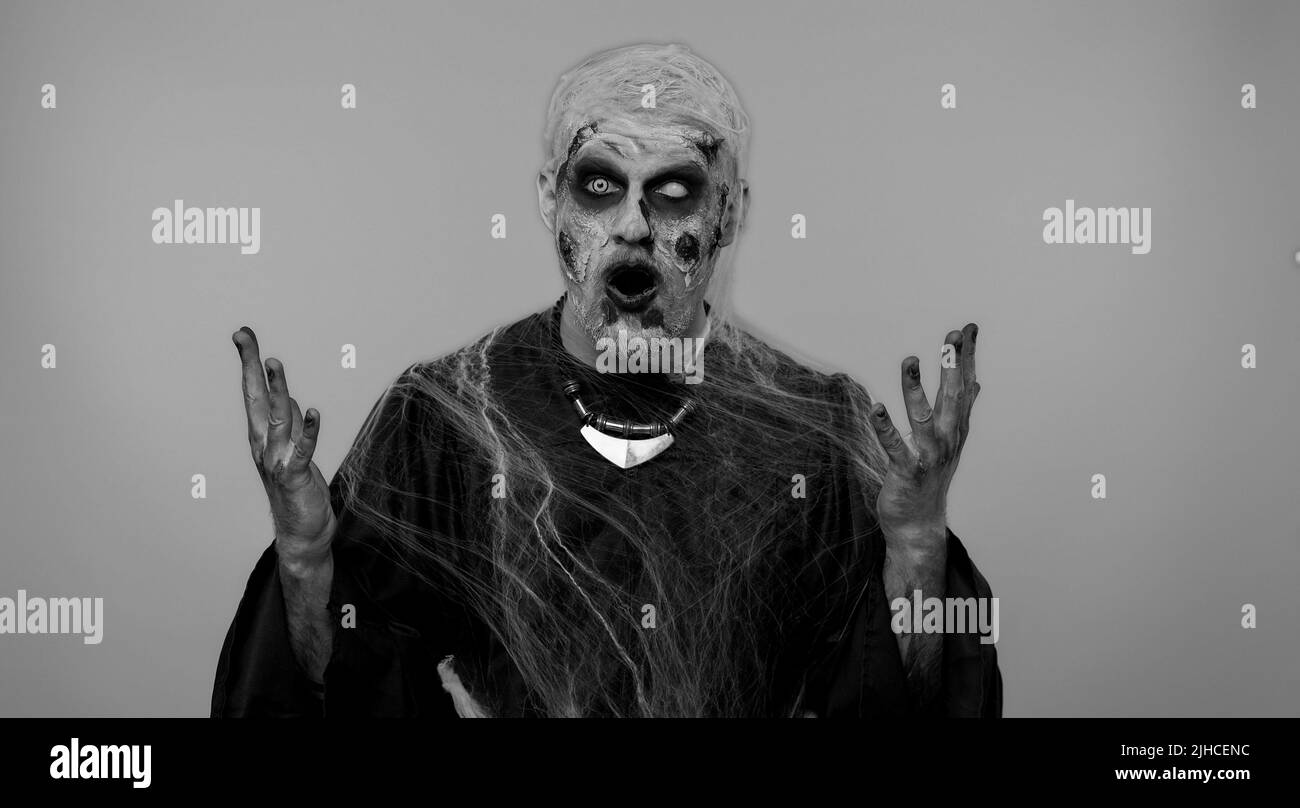 Oh my God, Wow. Scary man with Halloween zombie bloody wounded makeup ...